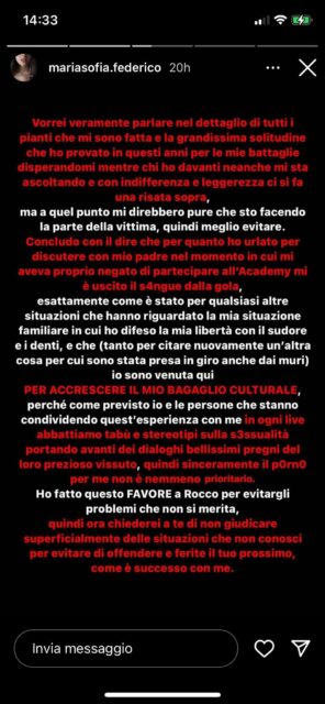 Maria Sofia Federico replica alle critiche di Valentina Nappi