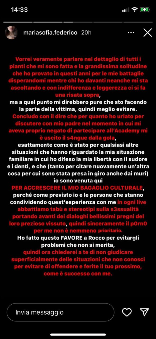 Maria Sofia Federico replica alle critiche di Valentina Nappi