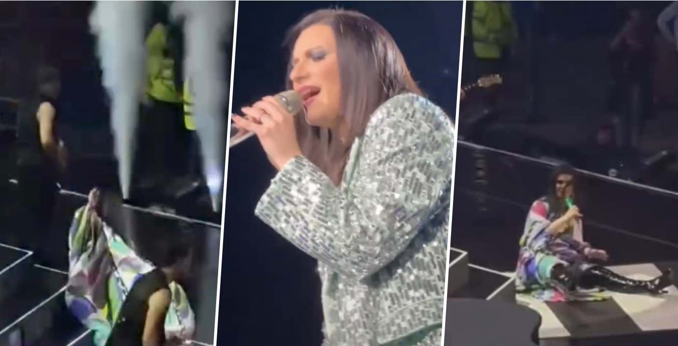 Laura Pausini cade dalle scale durante il concerto (VIDEO)