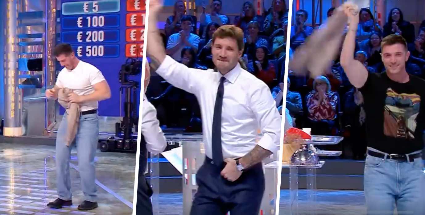 Affari Tuoi, Stefano improvvisa uno spogliarello con i gemelli sardi